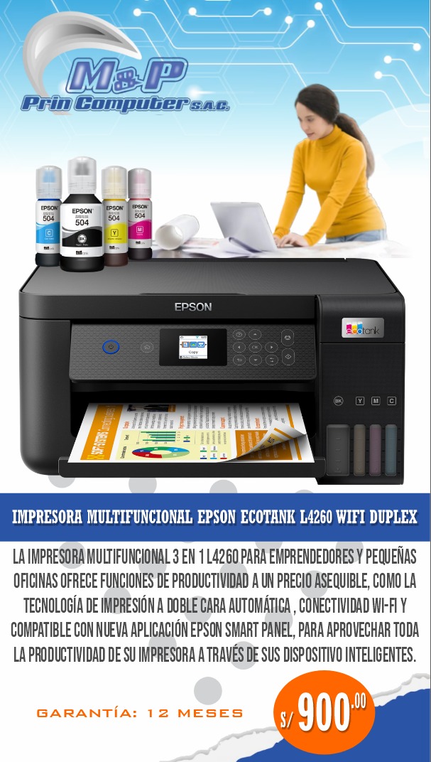 IMPRESORA MULTIFUNCIONAL EPSON ECOTANK L4260 WIFI DUPLEX – M&P